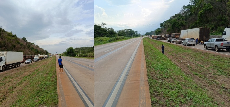 Carreta carregada com milho tomba na BR-163 e interdita pista; veja vídeo - Perrengue Mato Grosso