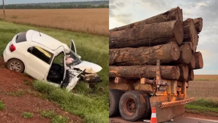 Acidente entre carro e carreta deixa uma pessoa morta e outra ferida na MT-220; veja vídeo ...